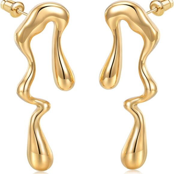Jewelry | Gold Irregular Dangle Hoop Earrings For Women Trendy 14k Gold ...